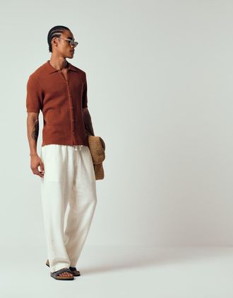 Abercrombie & Fitch Weite, rustikale Hose aus Baumwoll-Leinenmix in Wei&szlig;