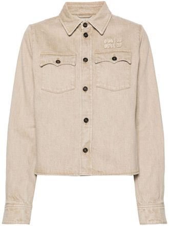 Miu Miu Jeanshemd mit Logo-Patch - Nude
