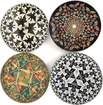 Parastone Glasuntersetzer Set: 4 Stück aus Glas in Metallhalter mit Eschers Circles Bilder-Motiven, Ø 10 cm, in stilvoller Geschenkbox