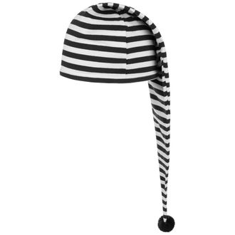 LIPODO Schlafm&uuml;tze schwarz wei&szlig; gestreift (56 cm lang) - Damen und Herren - Nachthaube aus Baumwolle - Bommelm&uuml;tze One Size (53-60 cm) - Nachtm&uuml;tze mit Bomme