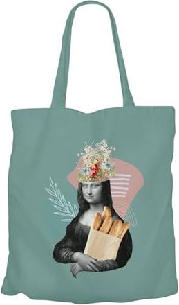 Fabulous Tote Bag Sac Shopping en Toile Turquoise - La Joconde Boulangerie Parodie Collage Art Surréalisme France - 10 L