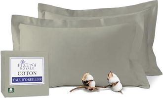 Pizuna Coton Set de 2 Taies doreiller 50x75 cm Argent, 1000 Fils au Pouce, 100% Coton à Fibres Longues en Armure Satin Taies doreiller en Coton 50x75 avec Ra
