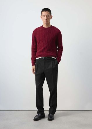 Mango Pull 100 % laine maille torsad&eacute;e rouge moyen - Homme - XL - MANGO MAN