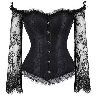 Grebrafan Jutrisujo Korsett Schwarz Damen Corsage Black Corset Korsage Vollbrust Top Gro&szlig;e Gr&ouml;&szlig;e Spitze Lange &Auml;rmel Vintage Burlesque 7XL