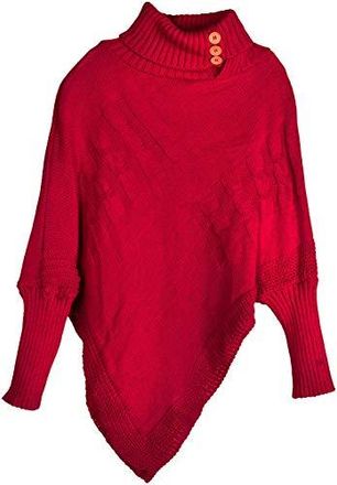 styleBREAKER Poncho pour Femme en Maille Fine avec Un Motif tressé et des Manches, col châle 08010055, Couleur:Bodeaux-Violet