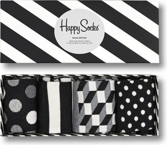 Happy Socks 4-Pack Classic Black & White Geschenkbox farbenfrohe und fröhliche Socken für Männer und Frauen, Schwarz-Weiß Größe 36-40