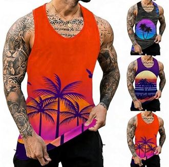 Generic D&eacute;bardeur homme surdimensionn&eacute; : maillot de corps l&eacute;ger T-shirt musculaire coupe ajust&eacute;e Sous-v&ecirc;tement respirant avec imprim&eacute; hawa&iuml;en Maillot de corps