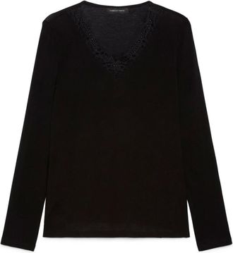 Fiorella Rubino Femme, Tops, Noir, Taille: 46 FR T-shirt en laine m&eacute;lang&eacute;e avec dentelle