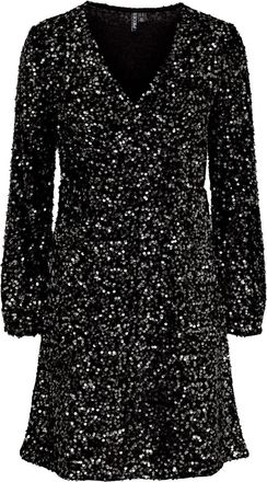 Pieces Pieces Damen Pckam Wrap Dress Kleid, Black/Detail:Silver, XS EU