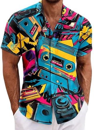 Generic Chemise hawa&iuml;enne pour homme - Imprim&eacute; &agrave; manches courtes - Style ann&eacute;es 80 - Respirant - Confortable - Pour l&eacute;t&eacute; - Pour la plage - Costume de f&ecirc;te, a1
