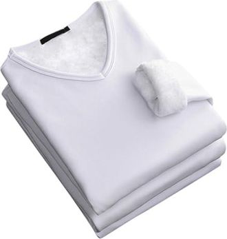 Minetom Hauts Thermiques Homme sous-v&ecirc;tement Thermique T-Shirt Manches Longues Tee Shirt Chaud Doublure Polaire Automne Hiver Chemise A2 Blanc XL