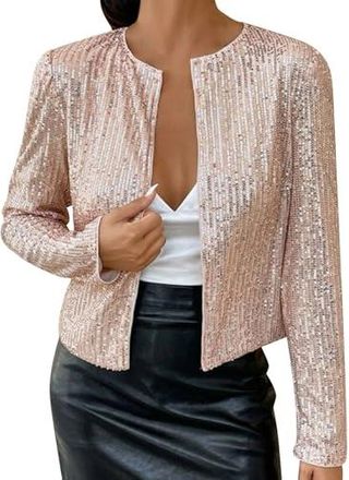 Generic HUIFUAO Veste &agrave; paillettes pour femme - Manteau scintillant &agrave; manches longues ouvert sur le devant - Cardigan &agrave; paillettes pour festival, f&ecirc;te, sortie