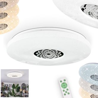 HOFSTEIN LED Deckenleuchte Clora, dimmbare Deckenlampe aus Metall/Kunststoff in Weiß/Glitzereffekt (Ø 44 cm), mit Fernbedienung, CCT einstellbar, 20 Watt, 1600