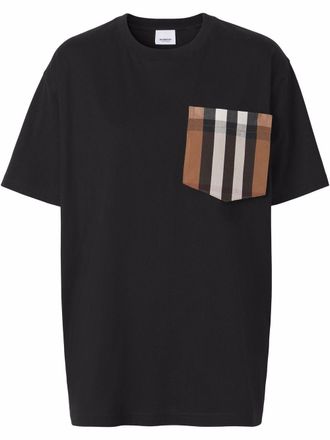Burberry T-Shirt mit karierter Tasche - Schwarz