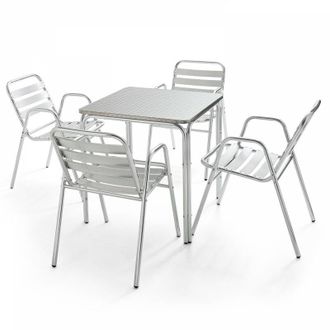 Oviala Table de jardin carr&eacute;e en aluminium et 4 fauteuils
