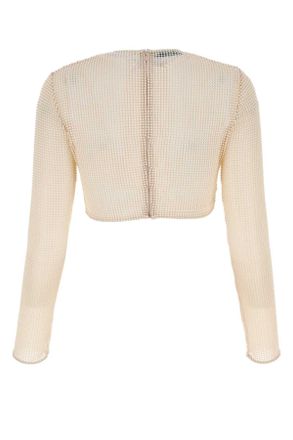 Prada Womens Beaded Mesh Sweater White Polyester Polyurethane Glass
