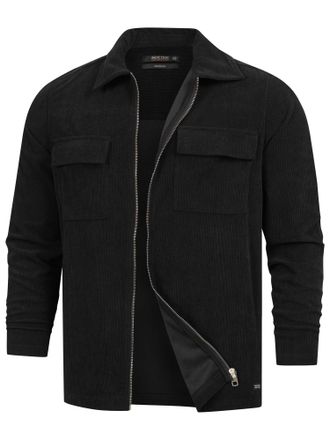 Indicode Herren INNemoto Zip Shirt Hemd mit Reißverschluss | Herrenhemd Freizeithemd für Männer Black, L