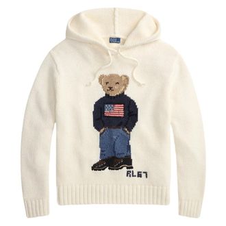 Polo Ralph Lauren Femme, Sweatshirts et sweats &agrave; capuche, Beige, Taille: 36 FR Pull &agrave; Capuche avec Intarsia dOurs