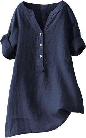 Generic Hauts d&eacute;t&eacute; en gaze pour femmes &agrave; col montant haut et bas 2025 chemises en lin asym&eacute;trique printemps d&eacute;contract&eacute; jupes fluides manches cloches couleur 