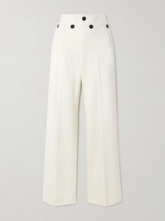 Proenza Schouler Oliver Hose Mit Weitem Bein Aus Gabardine Aus Einer Wollmischung Mit Zierkn&ouml;pfen - Wollwei&szlig;