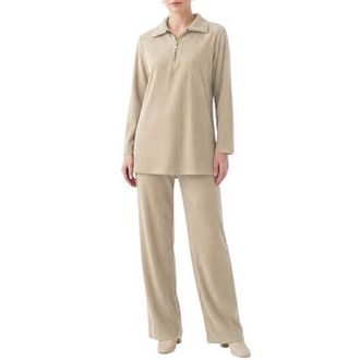 Janisramone Ensemble de v&ecirc;tements de d&eacute;tente italiens en velours c&ocirc;tel&eacute; pour femme - 2 pi&egrave;ces - Col demi-zipp&eacute; c&ocirc;tel&eacute; et taille &eacute;lastique - Surv&ecirc;tement dhiver d&eacute;c