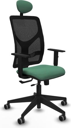 Piqueras y Crespo Arbeitsbankstuhl mit 1D-Armen, h&ouml;henverstellbarer Lendenwirbelst&uuml;tze und festem Kopfteil, ausgestattet mit Syncro/Traslack und Schneideschaum, Schwarz