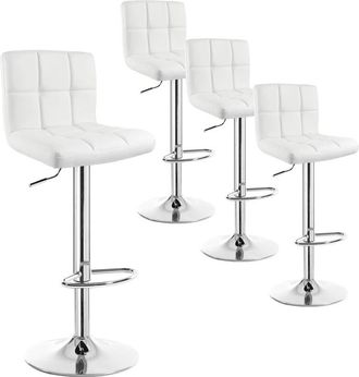 Woltu Woltu - Lot de 4 Tabourets de Bar Tabouret en Acier chrom&eacute; et Similicuir, r&eacute;glable en Hauteur et pivotante,Blanc