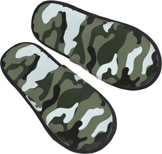 Generic Pantoufles DH&ocirc;tel Camouflage Noir, Blanc Et Vert Lavables Fourrure Pantoufles Doux Chaussons Maison Pour Automne Homme Voyage L