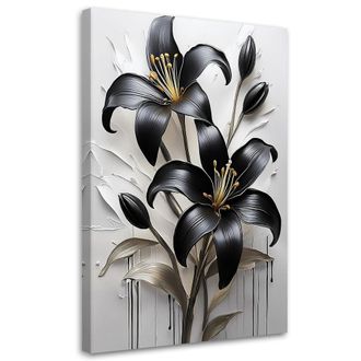 Feeby Leinwand Bilder - Bild Wohnzimmer - Lilie Blume Schwarz gemalte - 30x45 1tlg - Deko Schlafzimmer Gro&szlig; - Dekoration Canvas - Gem&auml;lde - Modern Wandbilde