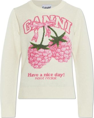 Ganni Femme, Pulls, Beige, Taille: 42 FR Logo Sweater