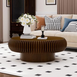 Generic Geriffelter runder Couchtisch, Trommeltisch f&uuml;r das Wohnzimmer, minimalistischer moderner runder Beistelltisch mit stabilem Gestell, ideal f&uuml;r Empfang