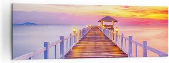 Arttor Bilder auf Leinwand 160x50cm Leinwandbild Sonnenuntergang Wasser Brücke Horizont Groß XXL Wanddeko Bild Schlafzimmer Wandbilder Dekoration Wohnzimmer 