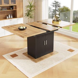 Urban Meuble Urban Meuble - Table de salle &agrave; manger extensible effet bois avec espace de rangement noir 110-140x70x76cm