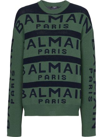Balmain pull &agrave; motif monogramm&eacute; - Vert