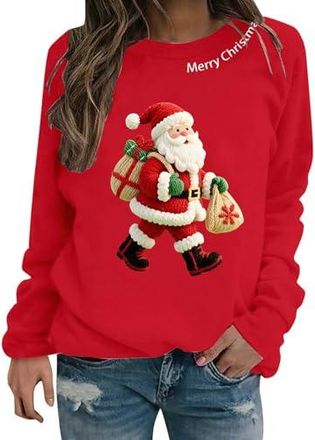 Generic HUIFUAO Sweat-shirt de Noël pour femme avec imprimé Père Noël amusant - Haut de Noël surdimensionné à manches longues - Joli costume de vacances - Cad