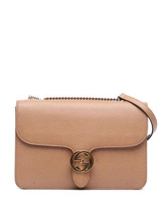 Gucci sac à bandoulière médium en cuir de veau Dollar à plaque Interlocking G (2016-2025) - Marron