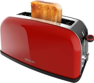 Cecotec Vertikaler Toaster Toastin time 850 Red Long Lite, 850W Leistung, Kapazität für 2 Toasts, Breiter Schlitz, Edelstahl, Voreingestellte Funktionen, Eins
