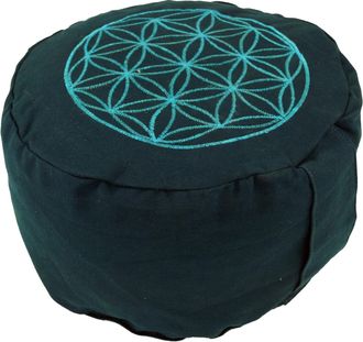 Guru Shop Besticktes Meditationskissen mit Dinkel Füllung - Blume des Lebens Petrol, Baumwolle, 15x25x25 cm