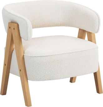 HOMCOM Fauteuil de salon - HOMCOM - assise large, dossier ergonomique - tissu bouclette et pieds en bois massif - 70x64x71cm - blanc