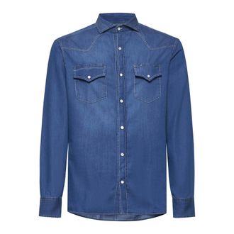 Brunello Cucinelli Homme, Chemises, Bleu, Taille: M Chemise en denim bleu avec col pointu