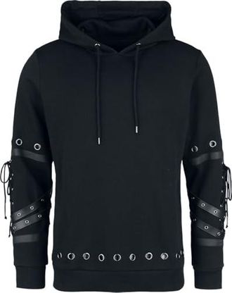 Gothicana by EMP Homme Sweat à Capuche Noir avec Sangles en Similicuir et Rivets perforés S