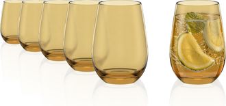 Stölzle Wassergläser Elements Bernstein 6er-Set 465 ml - Allroundgläser für Wasser, Saft & Cocktails - Hochwertige Trinkgläser aus bleifreiem Kristallglas - S