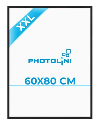 Photolini Bilderrahmen 60x80 Schwarz, Bilderrahmen 60x80 Holz MDF, Posterrahmen 80x60 mit bruchsicheres Acrylglas zum Aufh&auml;ngen & Zubeh&ouml;r - 60 x 80 cm Poster Fr