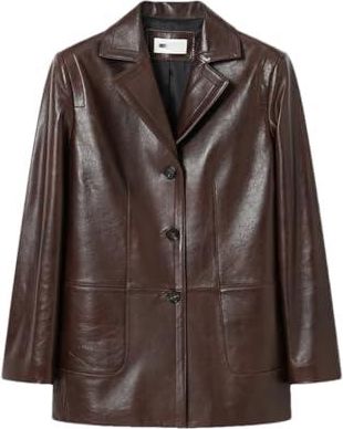 Generic Blazer rétro en cuir pour femme - Solide - Classique - Simple boutonnage - Manteau en cuir ample, marron chocolat, L