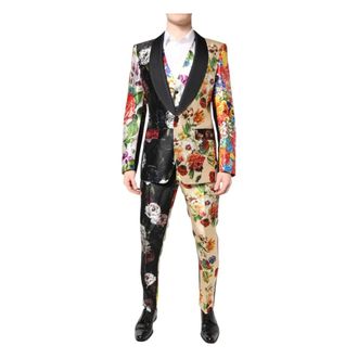 Dolce & Gabbana Buntes Blumen Seiden 3-Teiliges Anzug - - Suits - Herren - Mehrfarbig - M