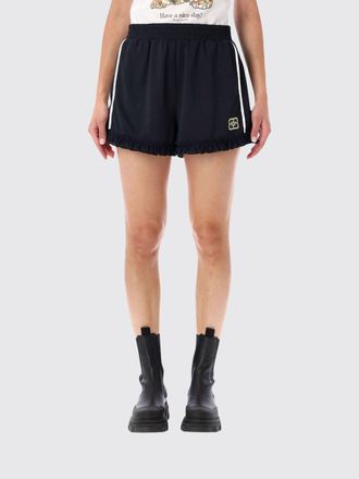 Ganni Short taille haute en tissu technique recycl&eacute; avec logo contrastant