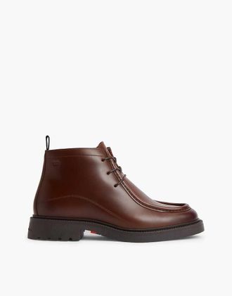 Tommy Hilfiger Leder-Chukka-Boots mit Mokassin-Naht und Schn&uuml;rung in Braun