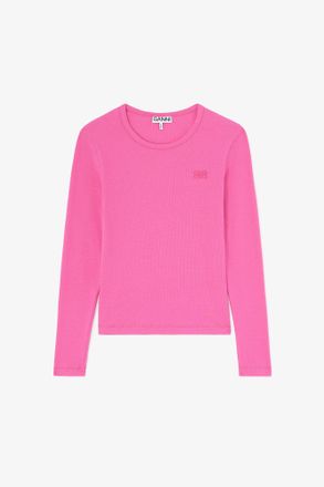 Ganni Haut &agrave; manches longues rose Raspberry Coton biologique - Taille XL - Pour Femme
