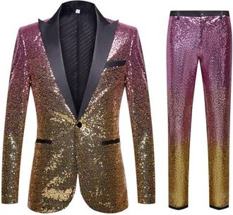 Generic Blazer &agrave; paillettes brillantes pour homme - Ensemble deux pi&egrave;ces - Blazers crant&eacute;s d&eacute;contract&eacute;s et intelligents - Un bouton - Coupe r&eacute;guli&egrave;re - Change