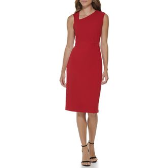 DKNY Damen Ärmelloses, Scuba-Crepe Asymmetrischem Ausschnitt Kleid, Scharlachrot, 32